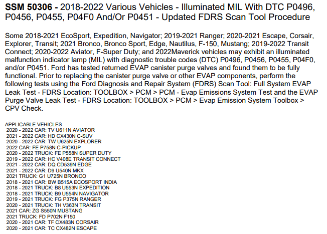 Code P0496 | 2021+ Ford Bronco Sport Forum - Broncosportforum.com