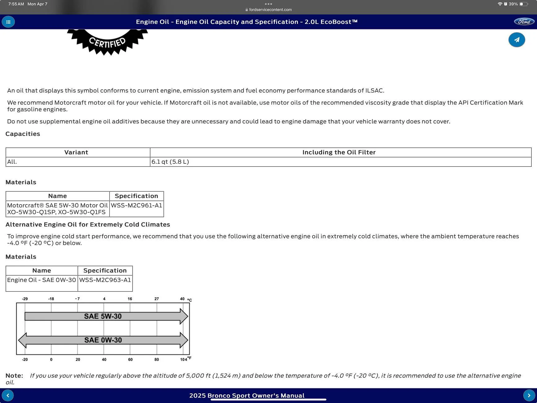 Ecoboost 2.0 MPC (2025+) Oil Specification Change | 2021+ Ford Bronco Sport Forum ...