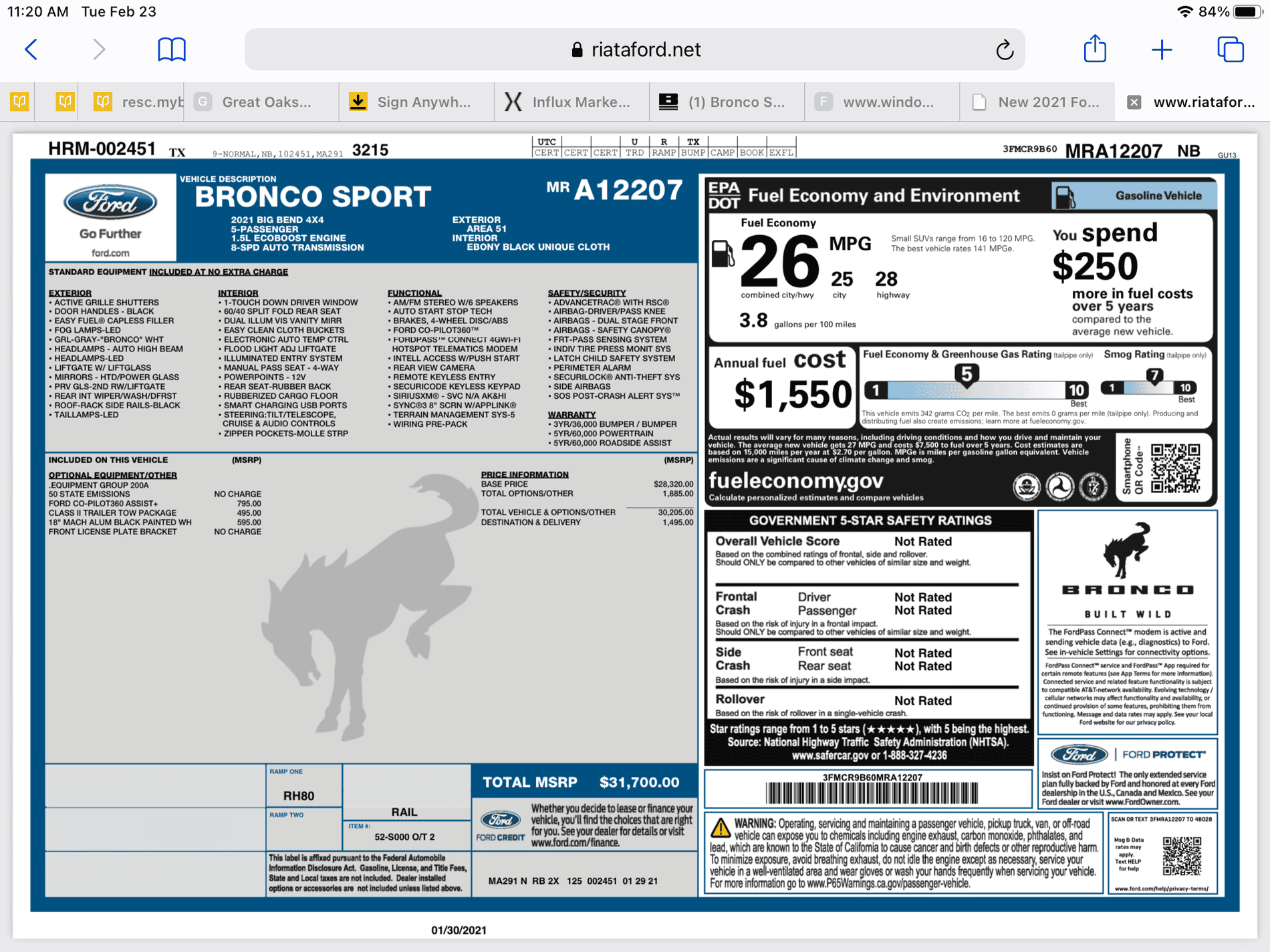 Window Sticker Dates | 2021+ Ford Bronco Sport Forum - Broncosportforum.com