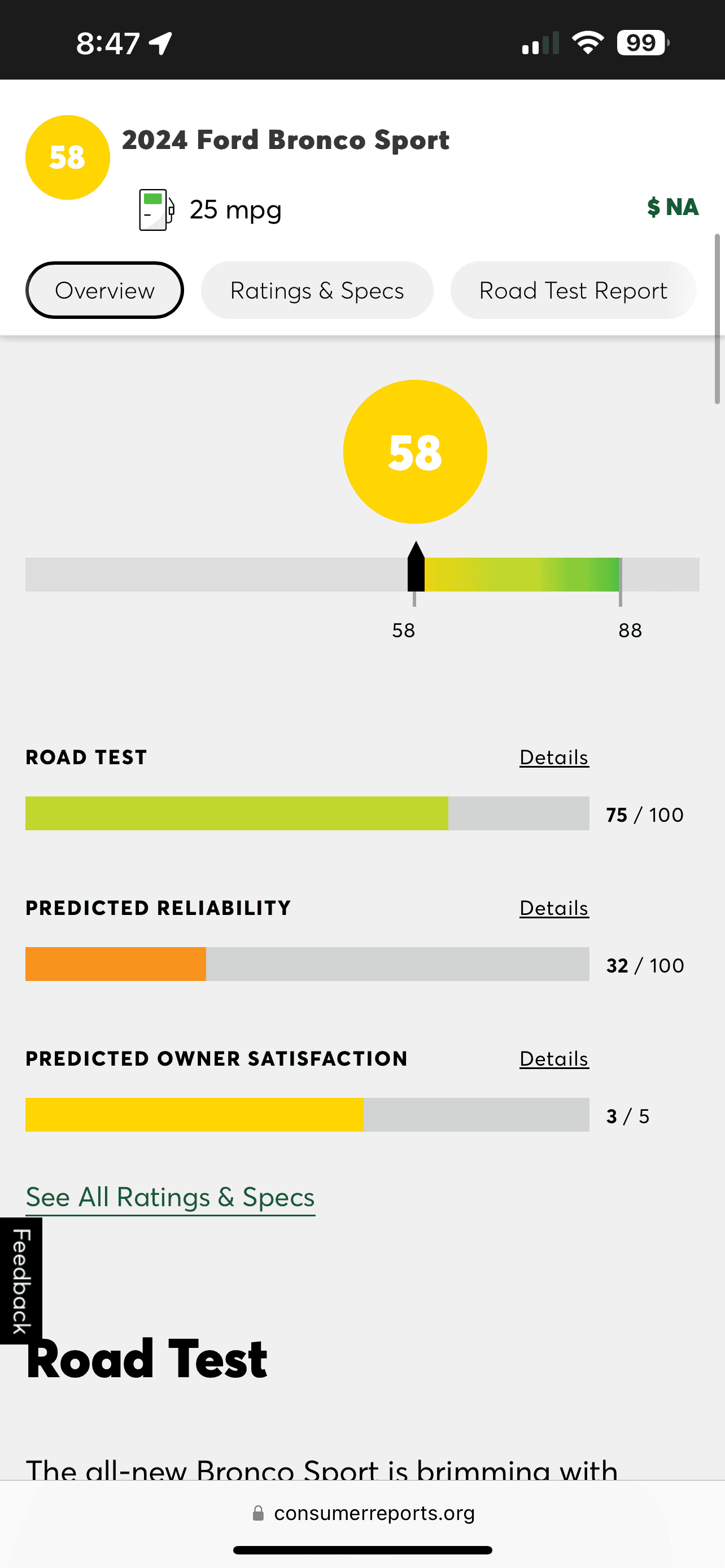 Bottom of Consumer Reports ratings | 2021+ Ford Bronco Sport Forum ...