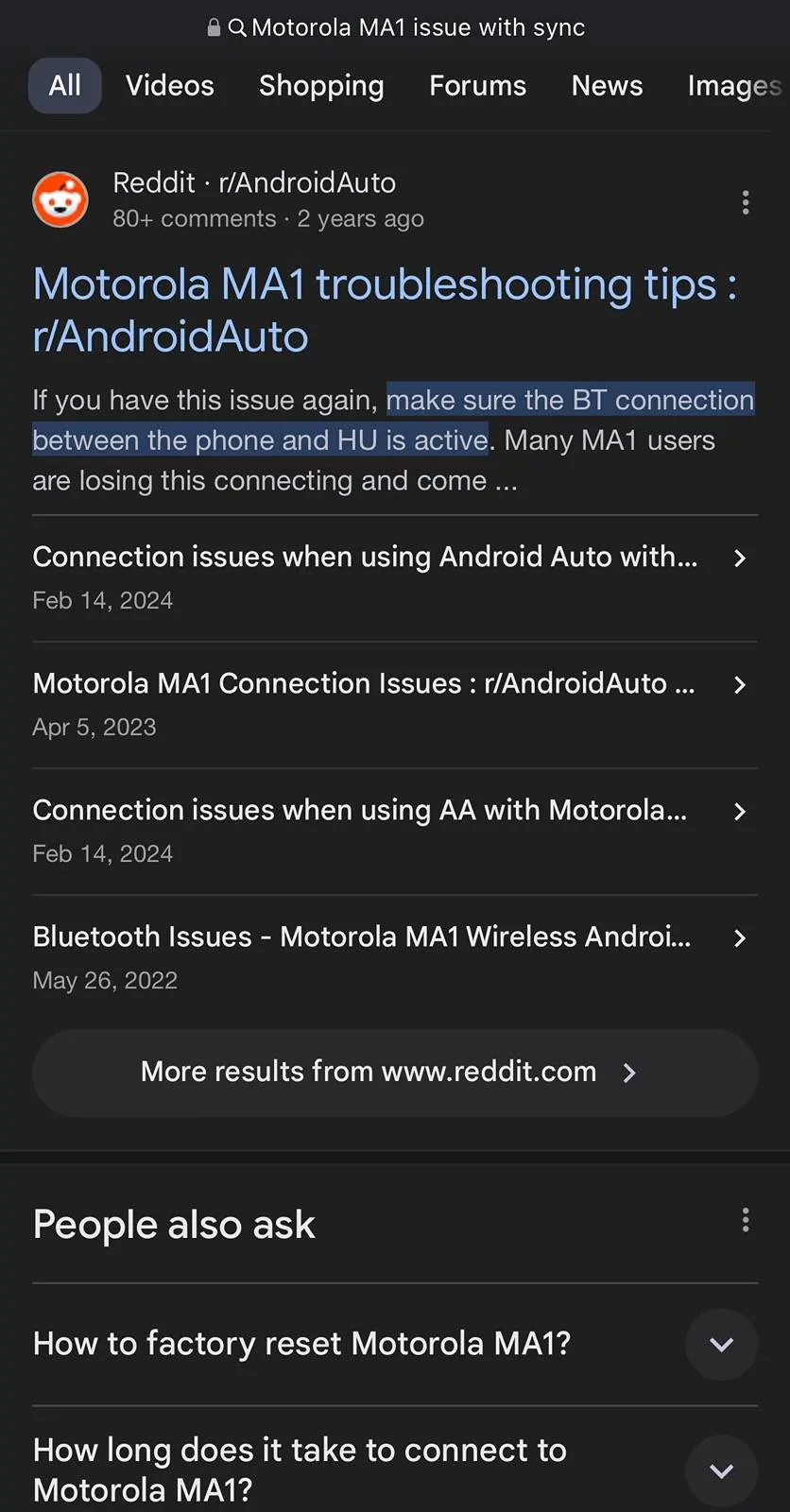 Motorola Ma1 Not Connecting