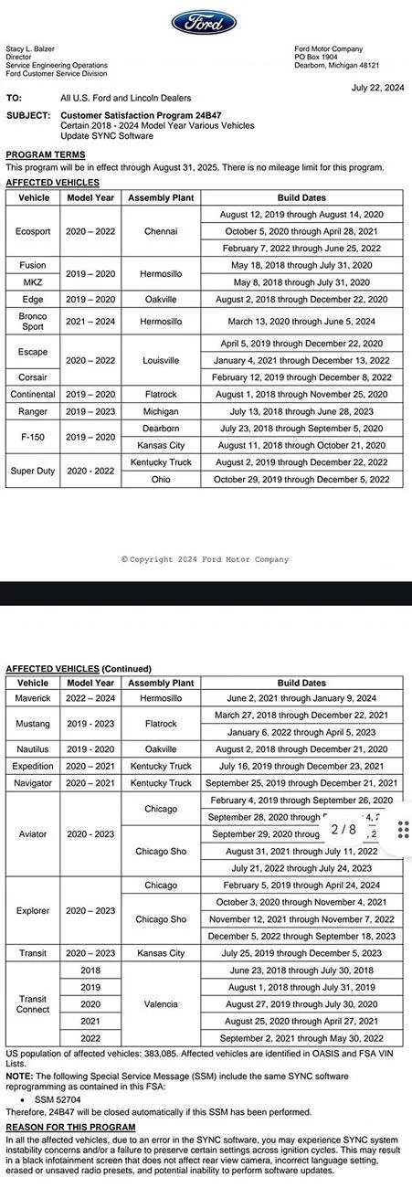 Sync 3 (Infotainment Update): Customer Satisfaction Program 24B47 ...