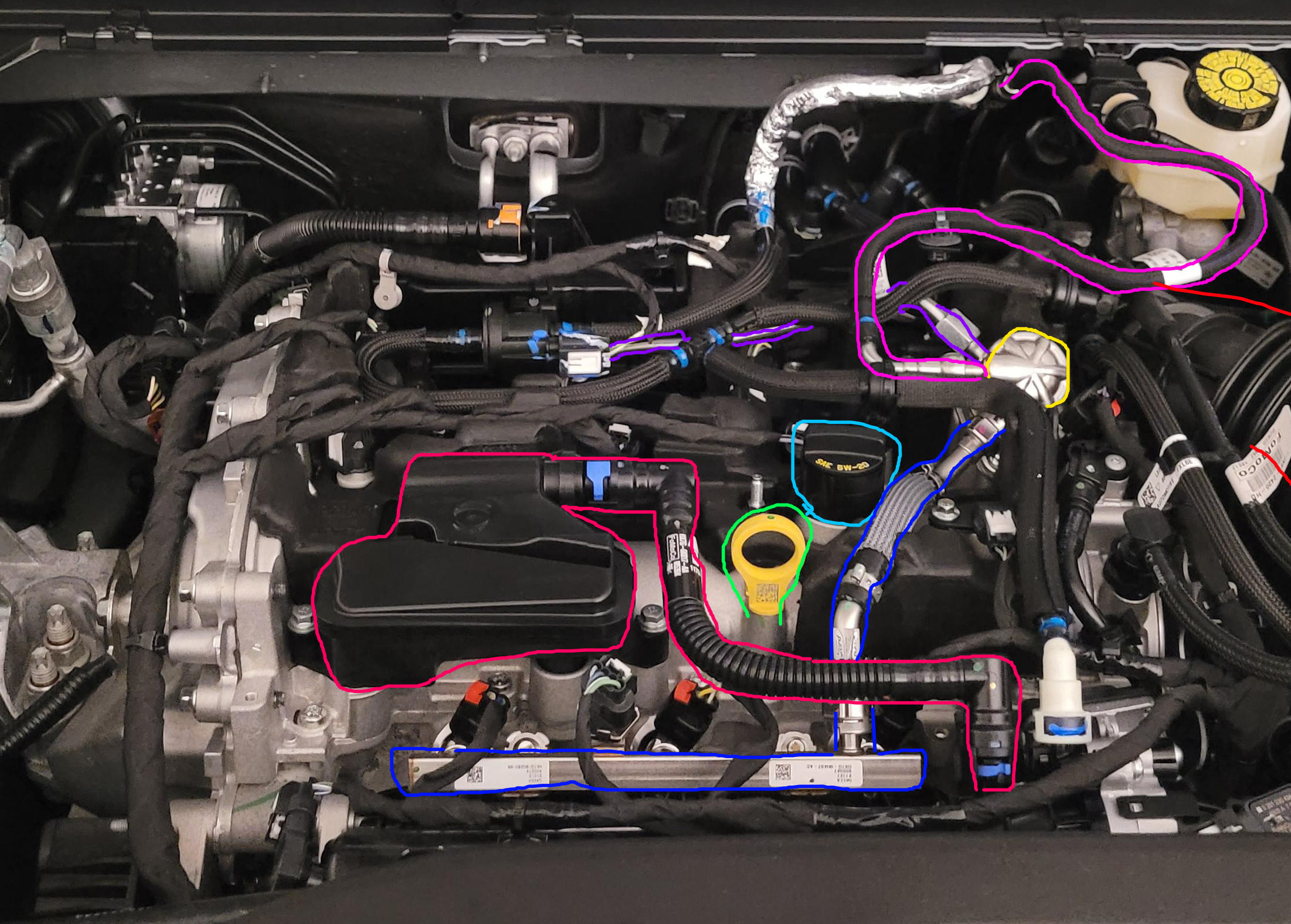 Color coded 1.5L engine parts diagram -- Identifying crucial engine ...